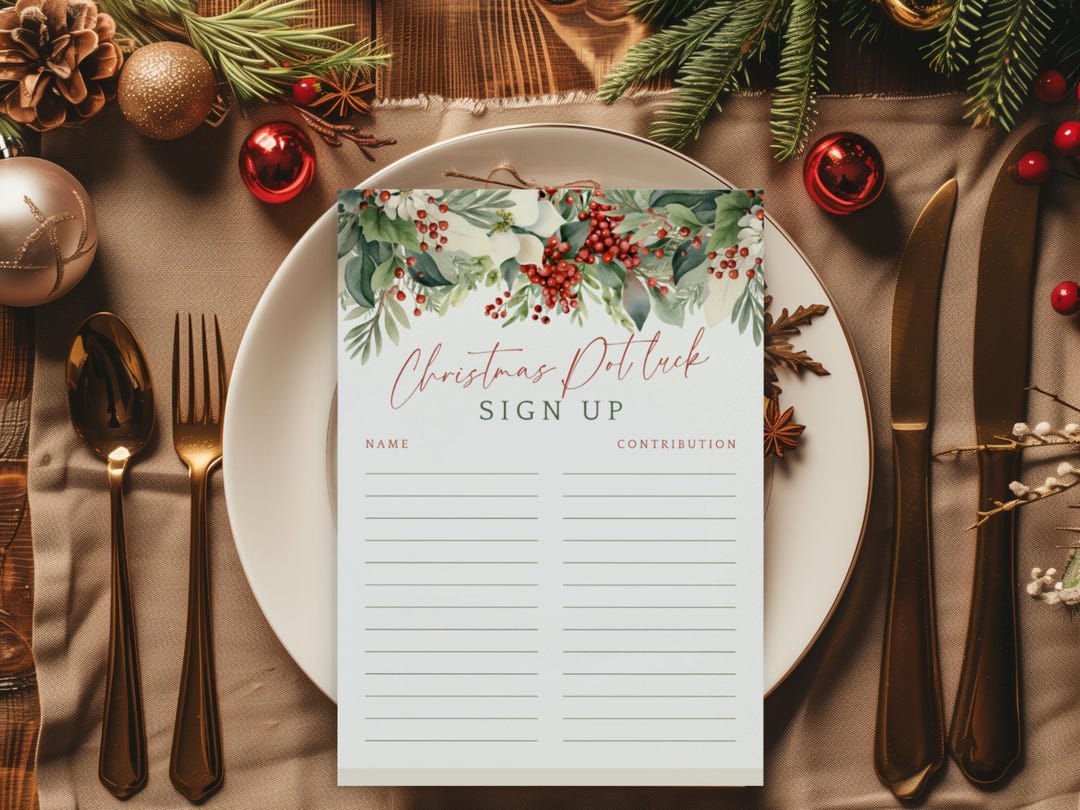 Christmas Pot Luck Sign-up Sheet. Work Church Potluck Contribution ...