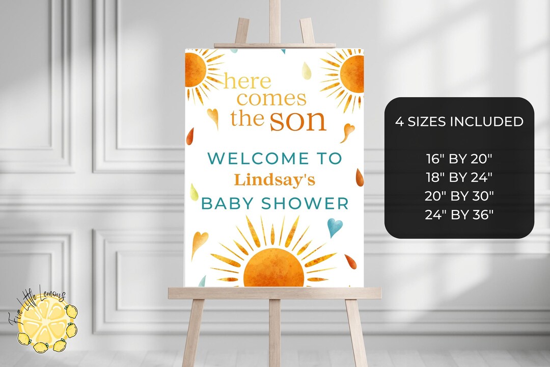 Here Comes the Sun Baby Shower Welcome Sign. Editable Sunshine Welcome ...