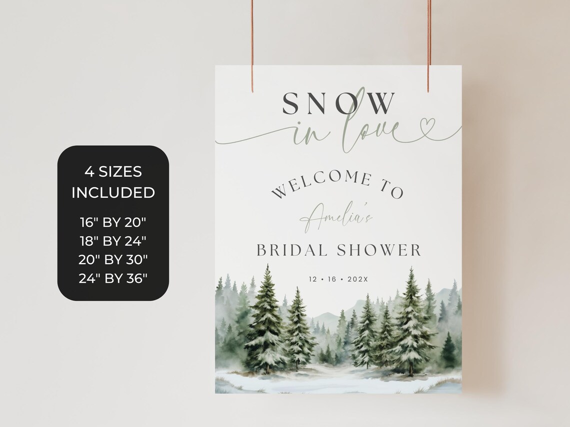 Snow in Love Bridal Shower Welcome Sign. Winter Wonderland Welcome ...