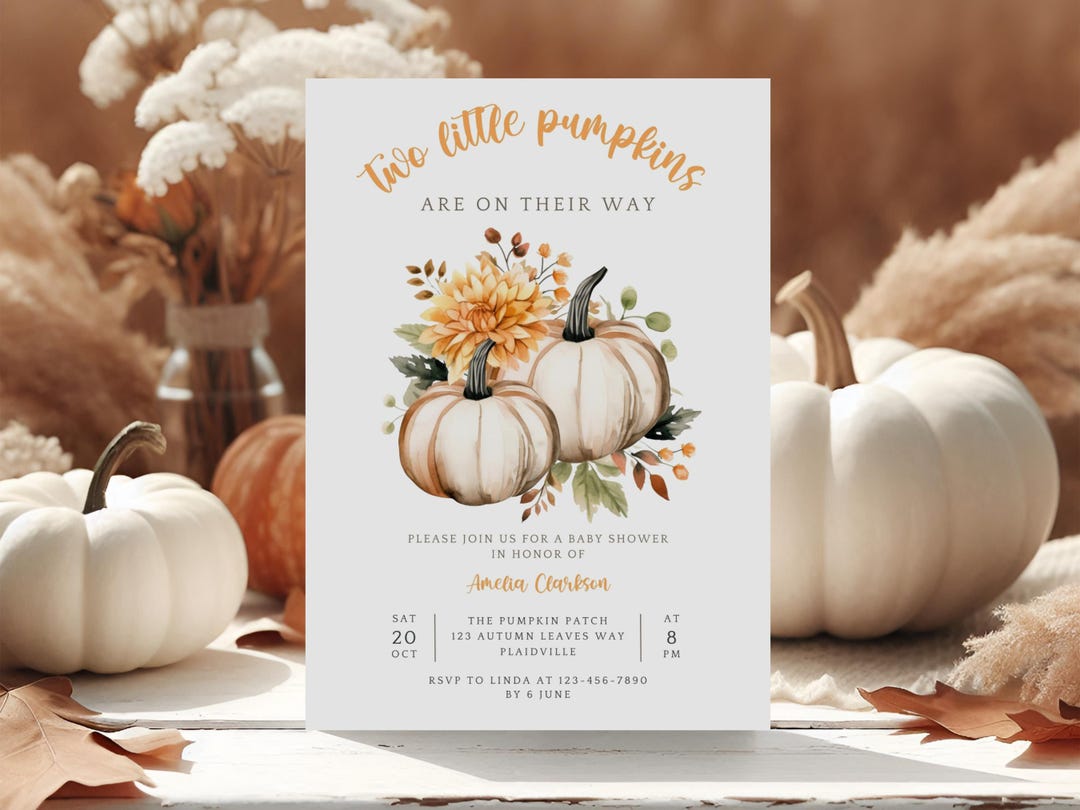 Two Little Pumpkins Baby Shower Invitation. Twin Pumpkin Printable ...