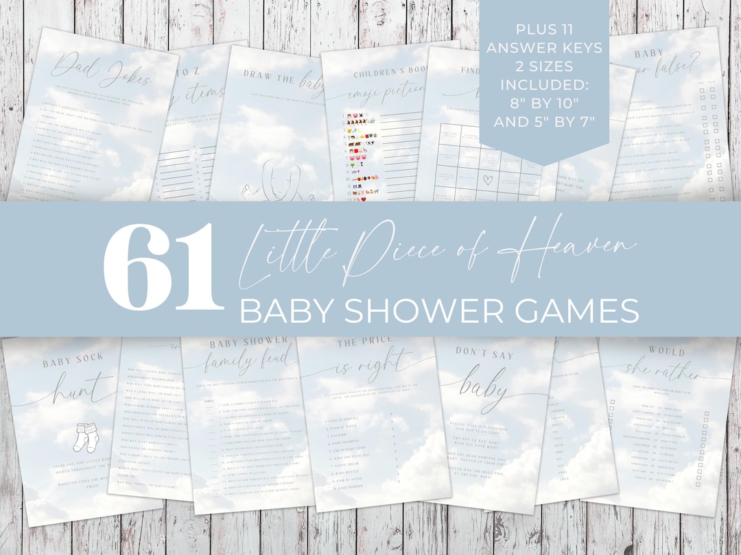A Little Piece of Heaven Baby Shower Games. Heaven Sent Cloud Editable ...