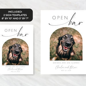 Open Bar Pet Wedding Sign. Dog Photo Modern Minimalist Drinks Are on Me ...