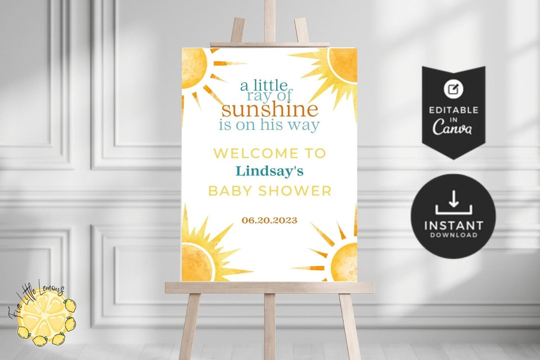 Editable Sunshine Welcome Poster. Boy Baby Shower. Little Ray - Etsy