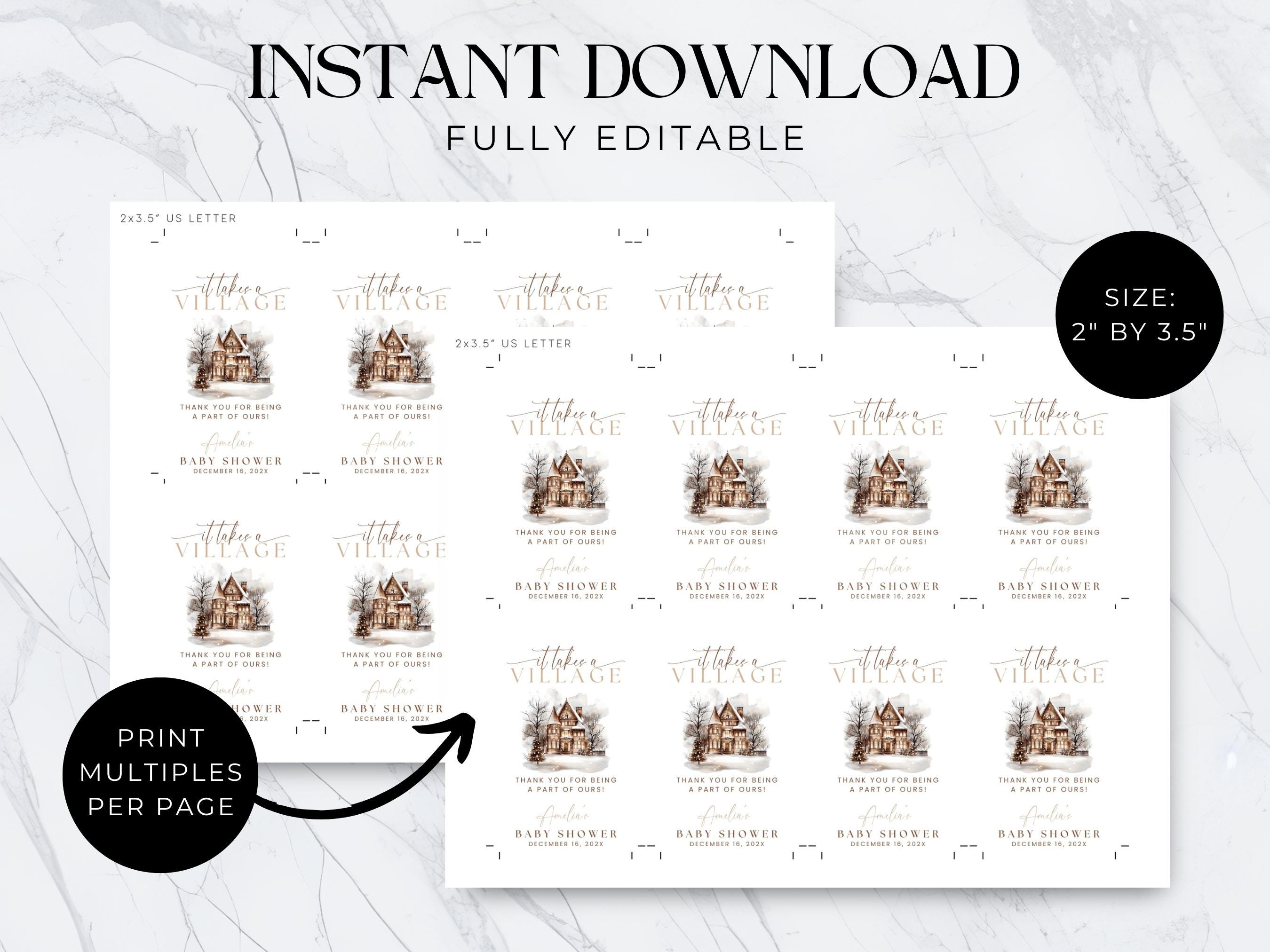 It Takes A Village Thank You. Printable Winter Baby Shower Favor Tag ...
