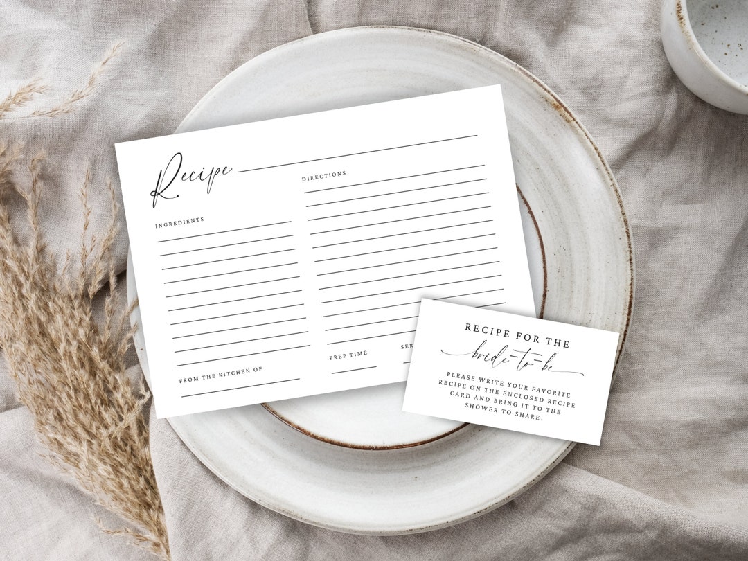 Minimalist Recipe Request Card. Elegant Bridal Shower Recipe Card ...