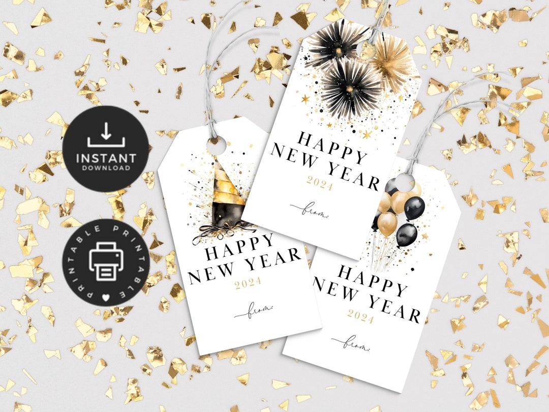 Happy New Year Gift Tag Printable. Instant Download. Champagne Tag. New ...