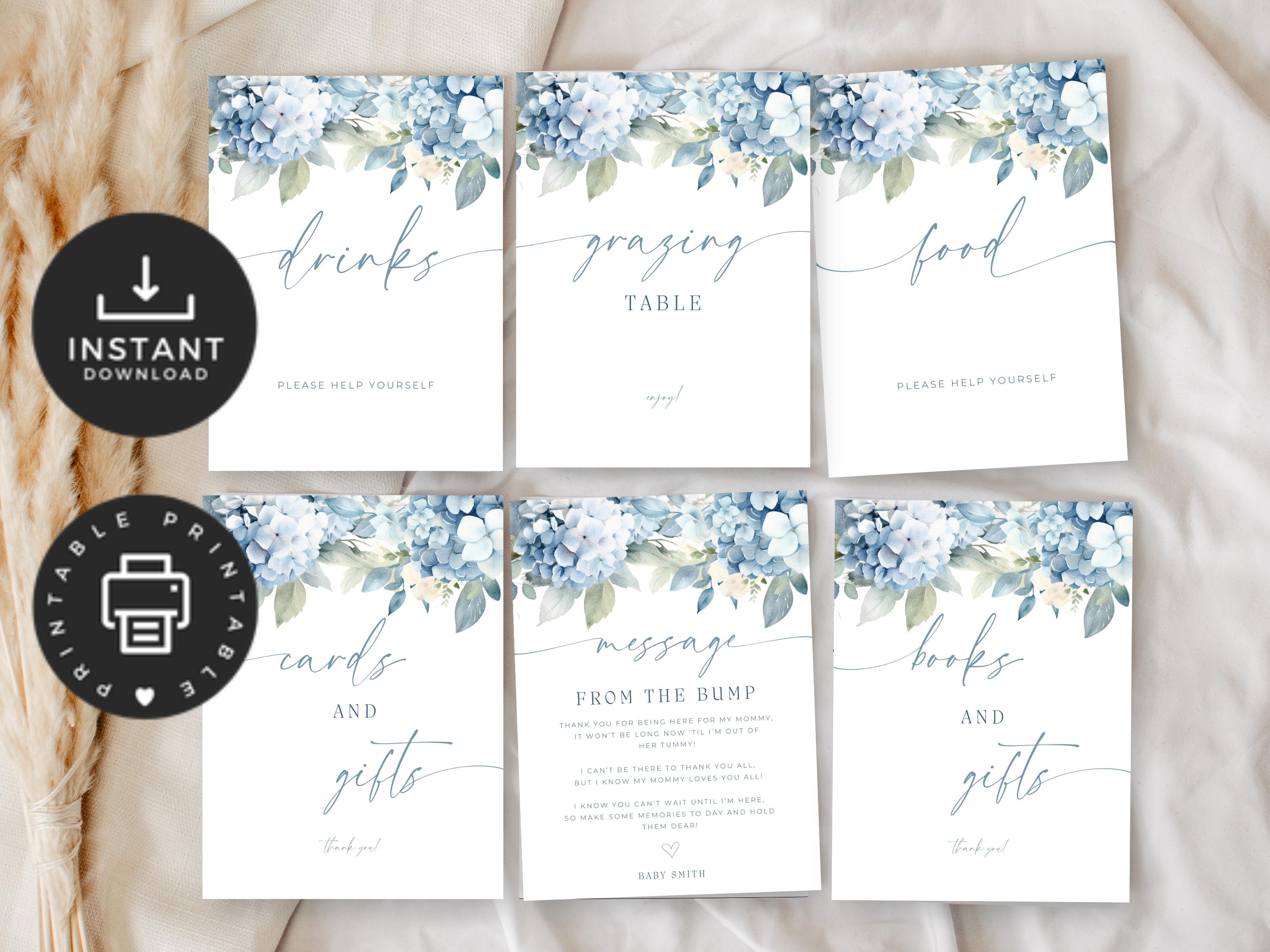 Blue Baby in Bloom Baby Shower Sign. Dusty Blue Flowers Theme. Editable ...