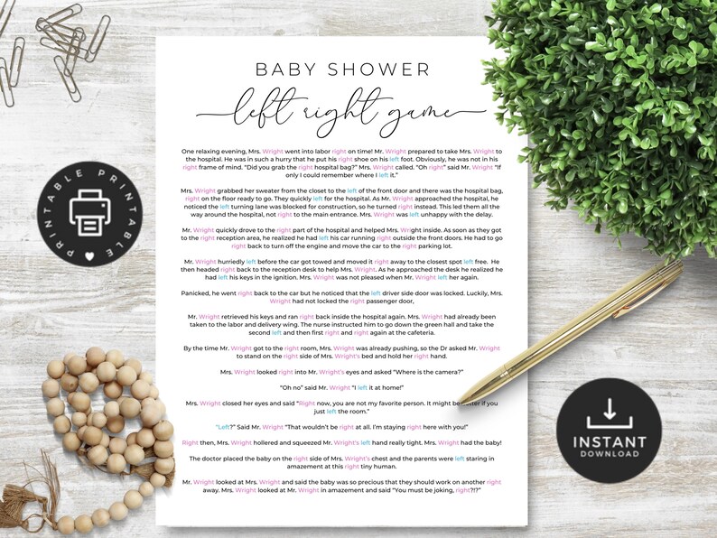 Left Right Baby Shower. Minimalist Baby Shower Game. Instant Download ...