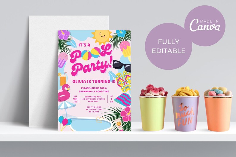 Girls 10th Birthday Party Invitation POOL PARTY Kid Swim Party - Etsy