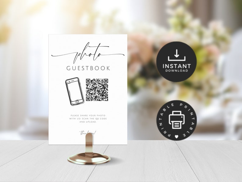 Photo Guestbook Sign. Printable Guest Book Sign QR Code. Editable ...
