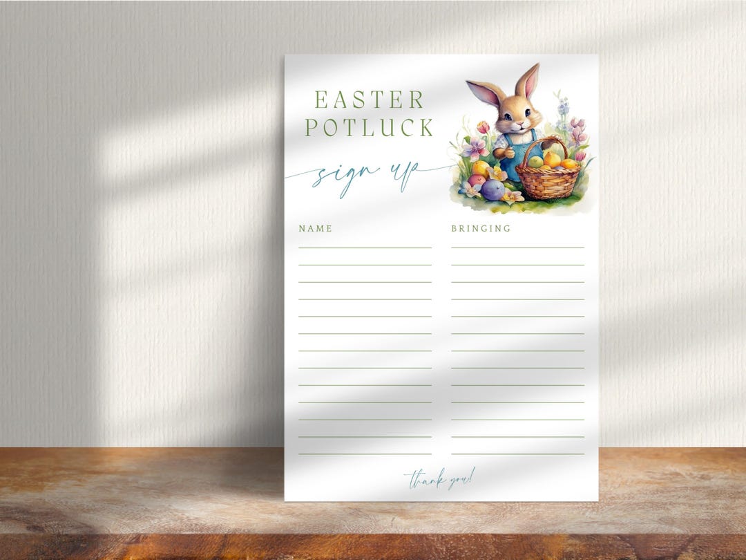 Easter Sign up Sheet. Potluck Party. Church School Work Family and ...