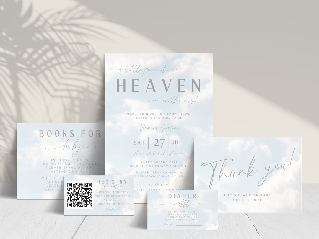 Little Piece of Heaven Invitation Bundle. Editable Cloud Baby Shower ...