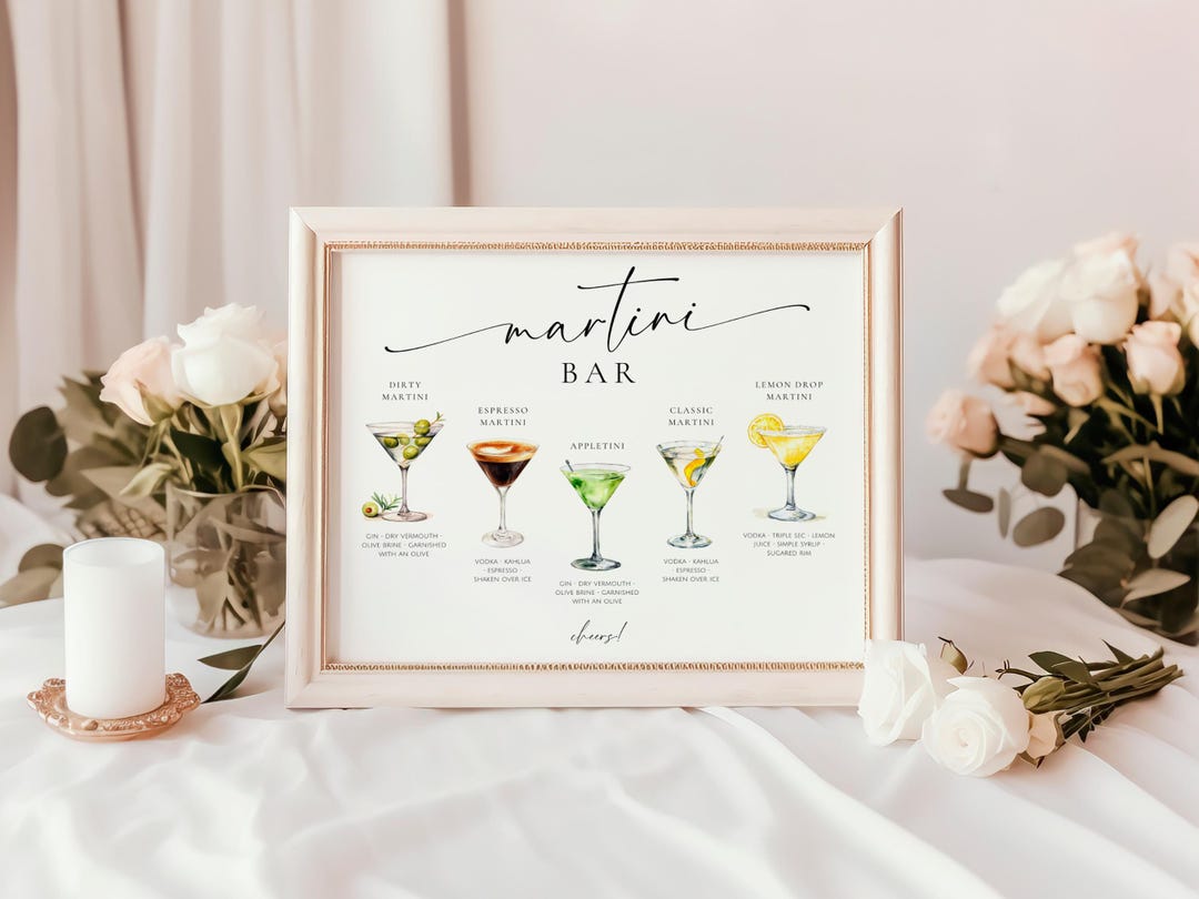Martini Themed Bar Sign. Martini Signature Drinks Sign Template. A ...