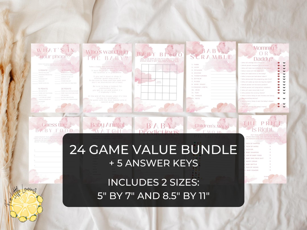 Pink Cloud 9 Baby Shower Games. Editable Girl Cloud Nine Baby Shower ...