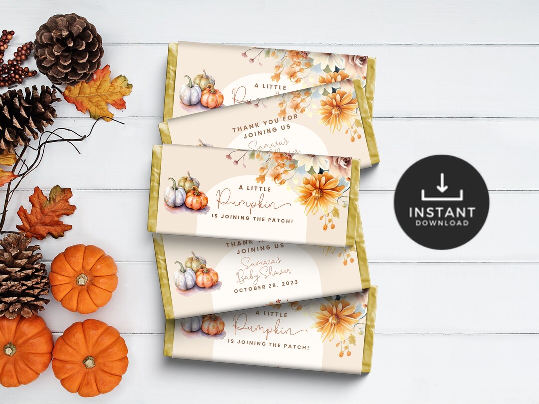 Fall Floral Pumpkin Chocolate Bar Wrapper. Autumn Baby Shower Custom ...
