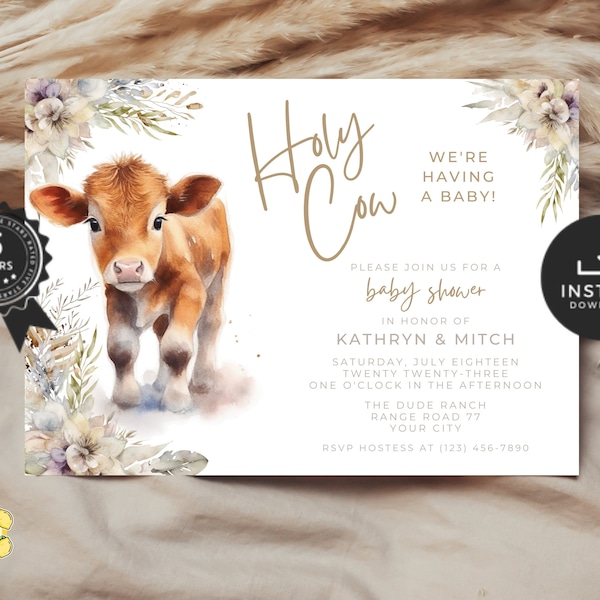 Holy Cow Baby Shower Invitation - Etsy