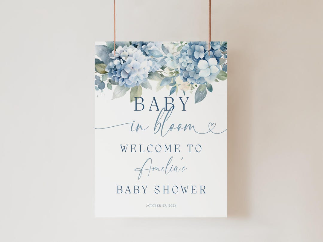 Baby in Bloom Welcome Sign Blue. Boy Baby Shower Poster Printable ...