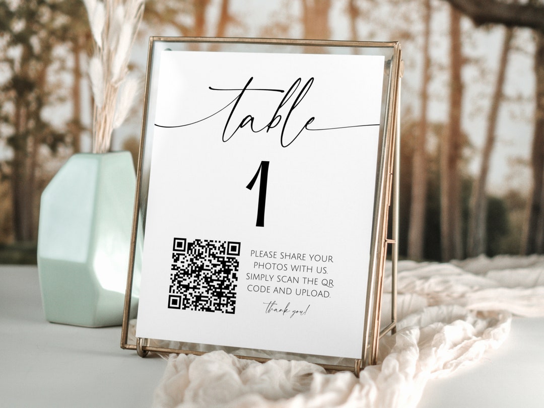Table Number Signs QR Code. Minimalist Table Signs. Share Your Photos ...