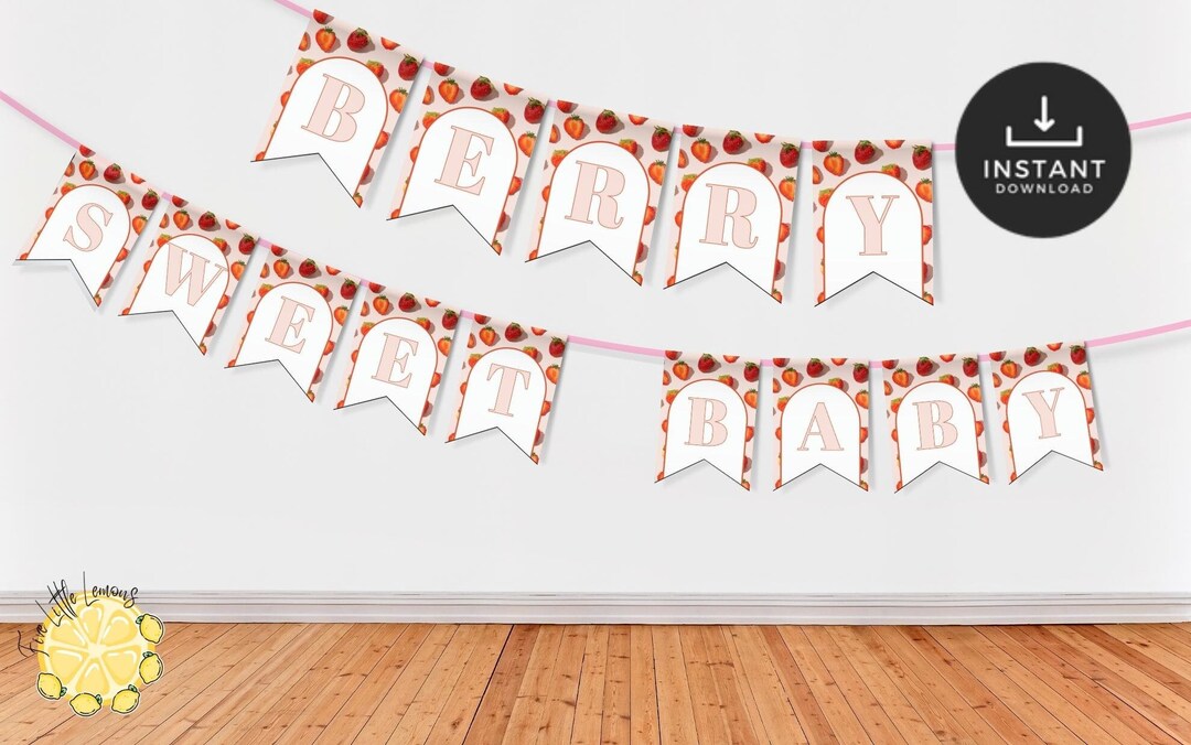 Berry Sweet Baby Shower Banner. Strawberry Baby Shower Flag Bunting ...