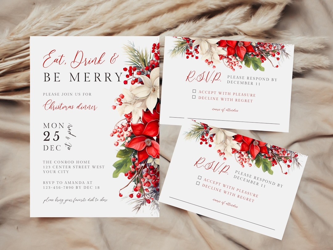 Christmas Invite Bundle. Editable Xmas Invitation. Holiday Party. RSVP ...