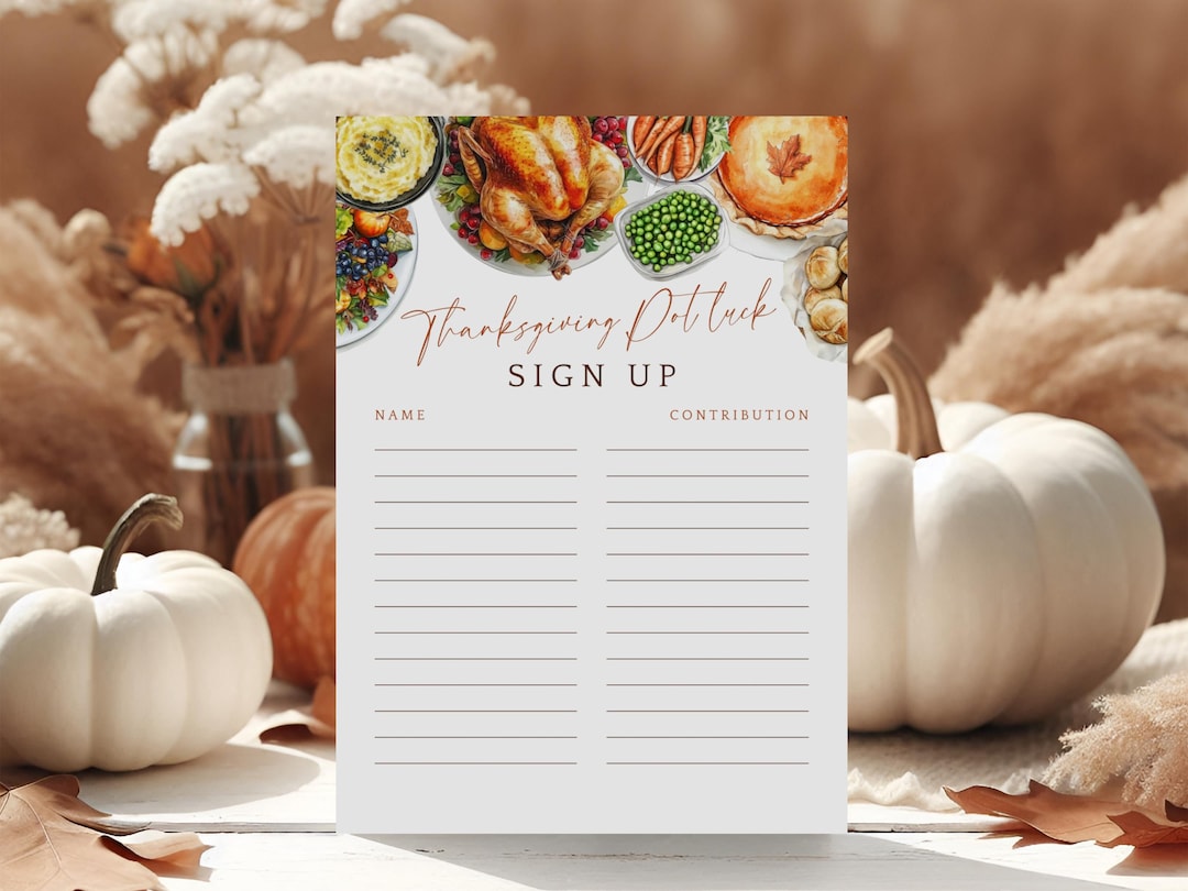 Thanksgiving Potluck Sign Up Sheet. Editable Fall Festival List. Work ...