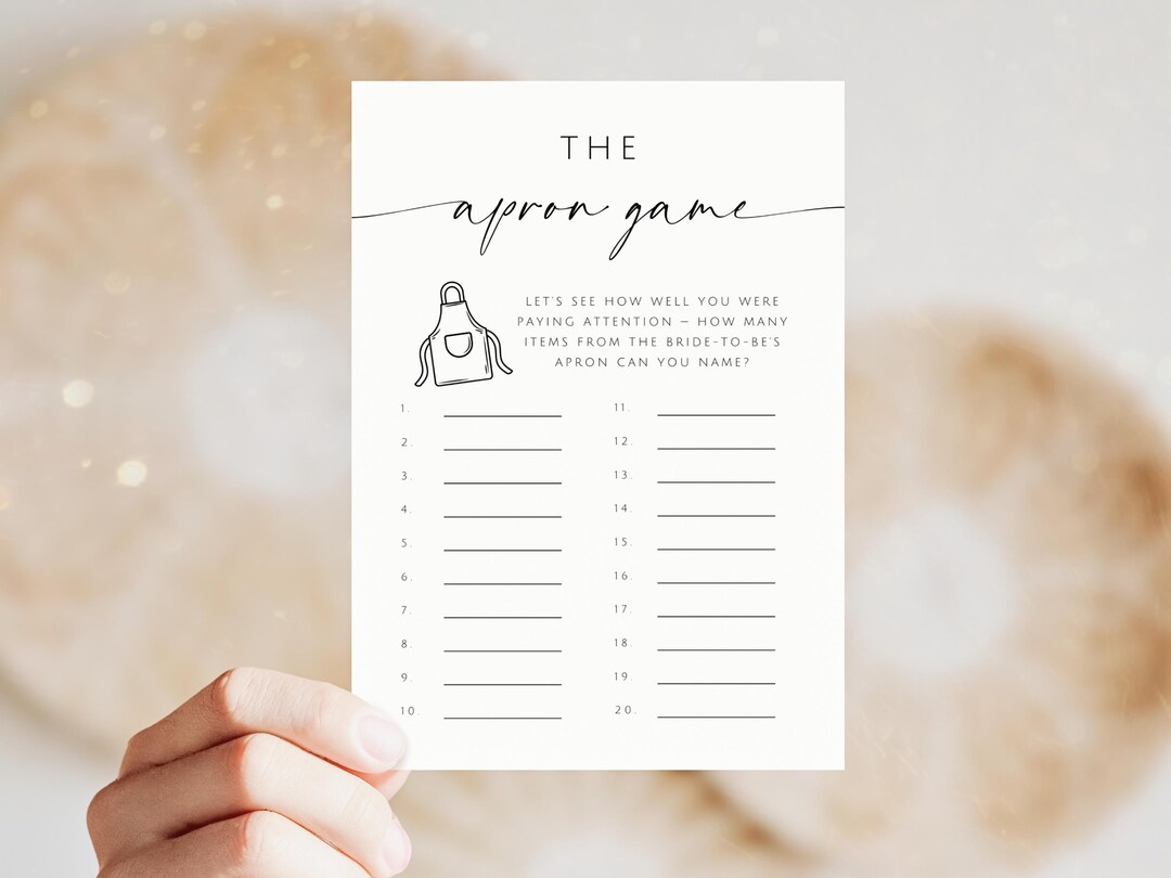 Printable Bridal Shower Apron Game. Guess the Items on Apron Wedding ...