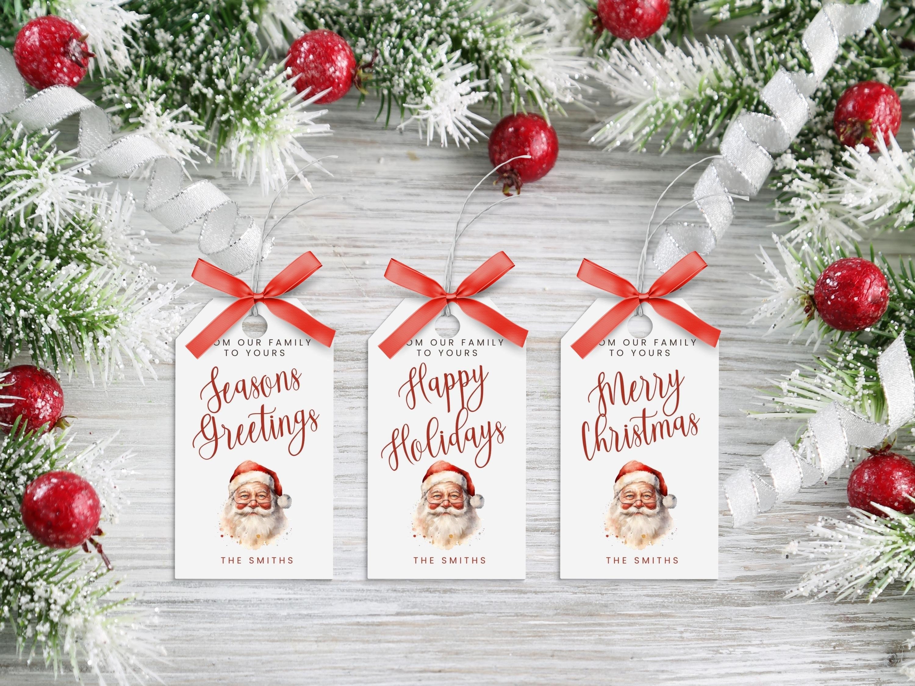 Christmas Printable Gift Tags With Santa Claus. Seasons Greetings ...