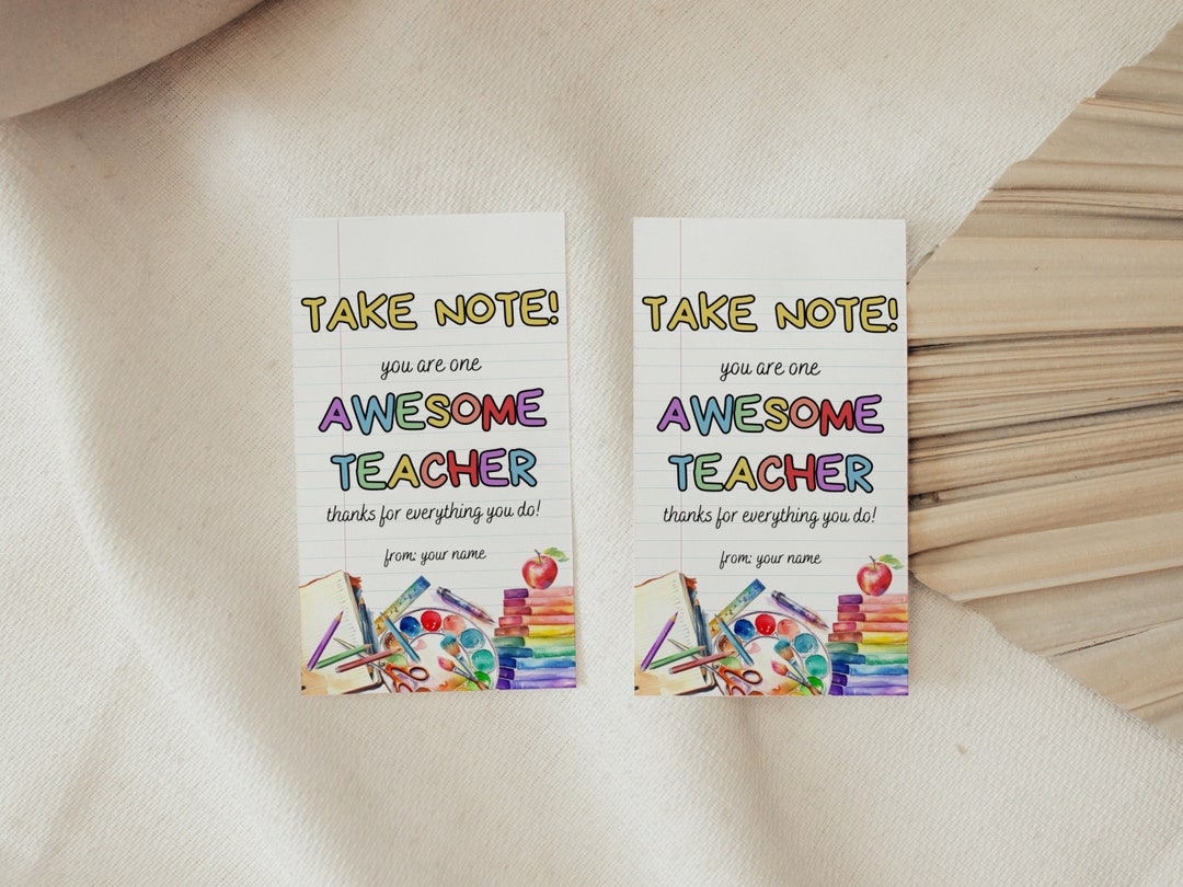 Teacher Appreciation Gift Tag Take Note. Editable Template. Take Note ...