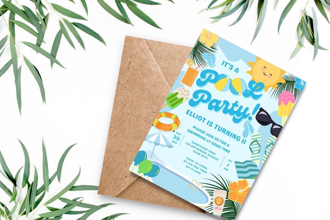 POOL PARTY 11th Birthday Invitation. Boys Pool Party. Kid Swim Birthday ...