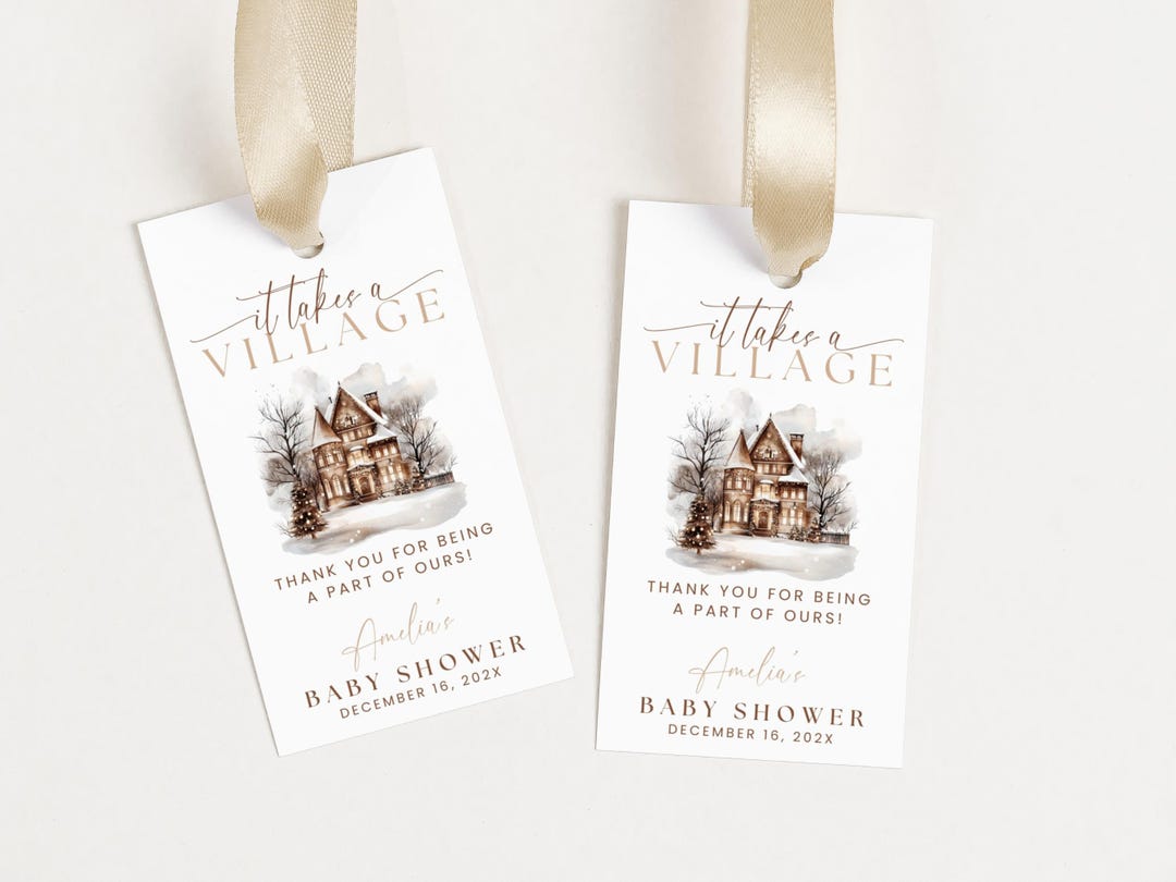 It Takes A Village Thank You. Printable Winter Baby Shower Favor Tag ...