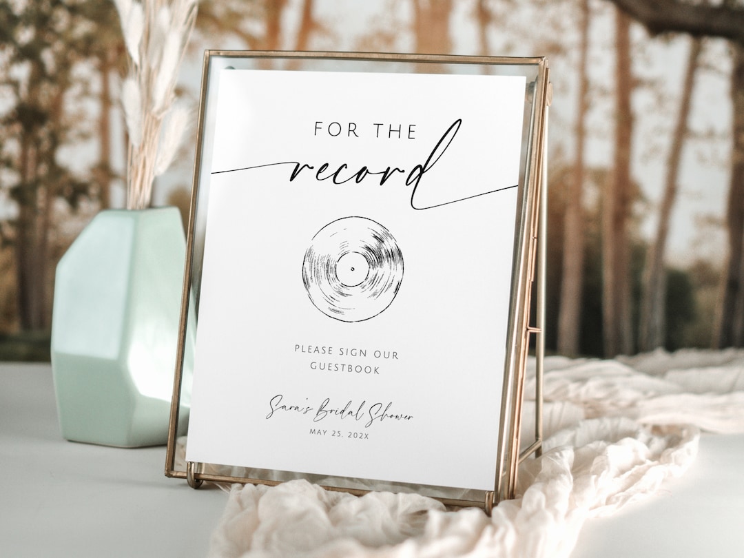 For the Record Sign Our Guestbook. Minimalist Bridal Shower Decor ...