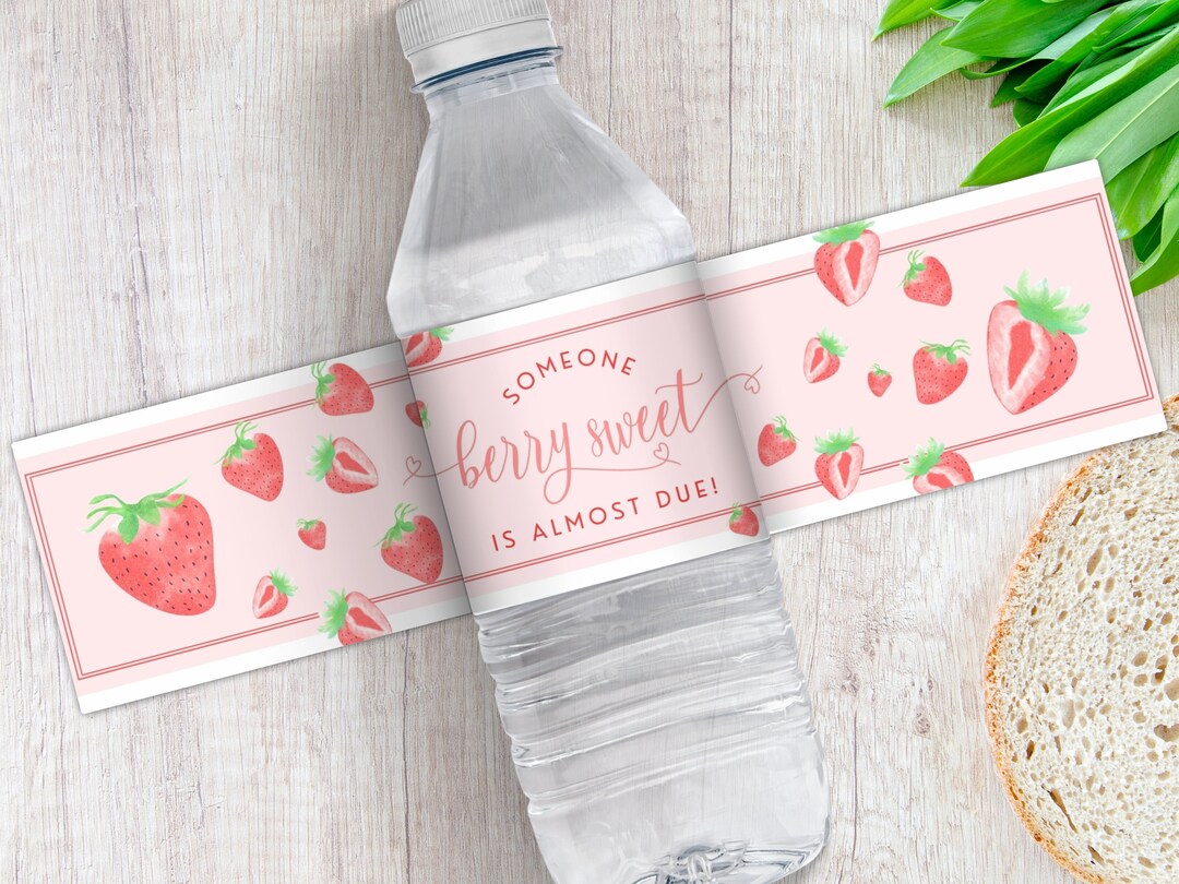 Baby Shower Stickers Strawberry. Editable Water Bottle Label Template ...
