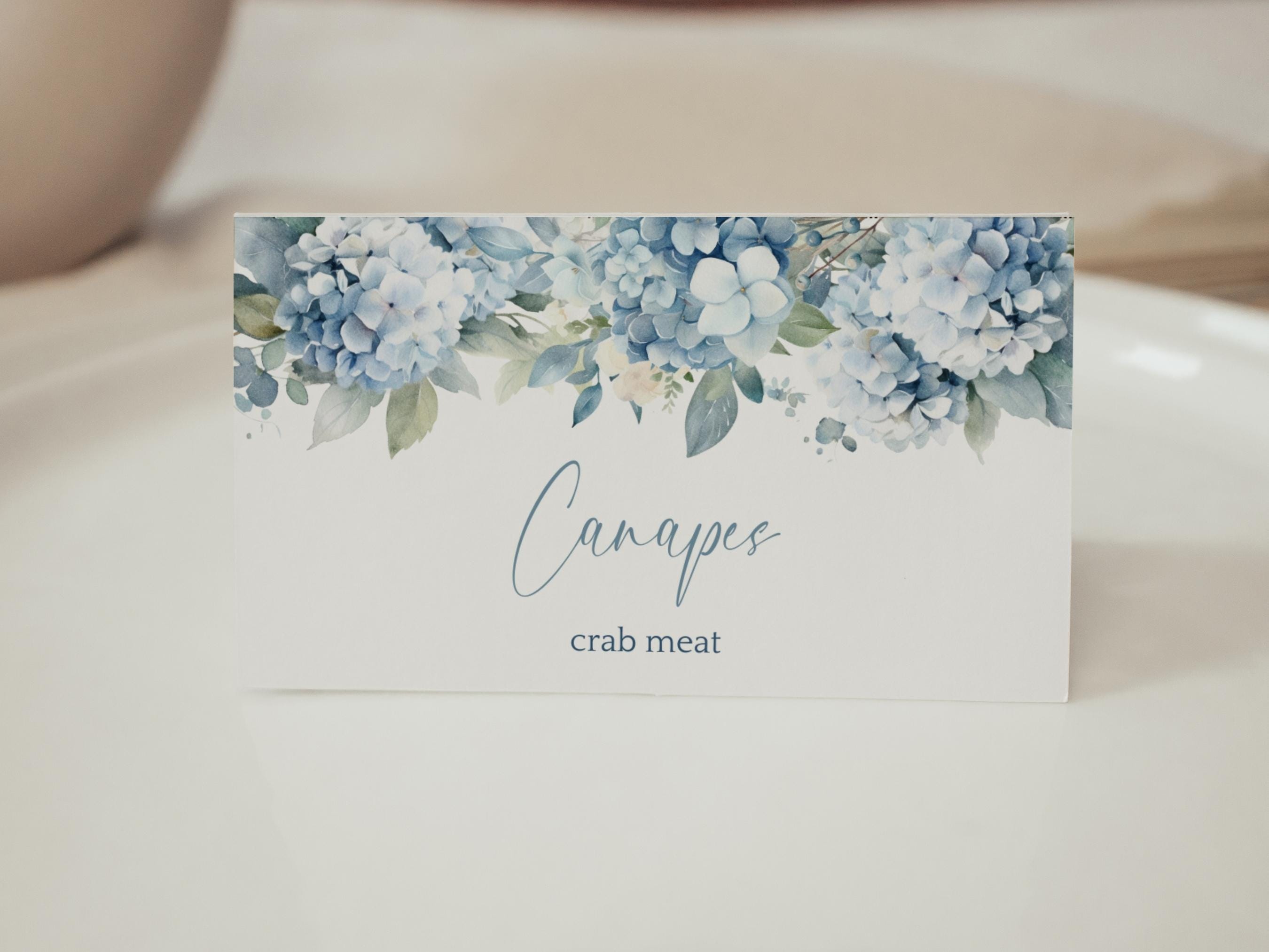 Dusty Blue Floral Food Label Template. Custom Buffet Card Canva ...