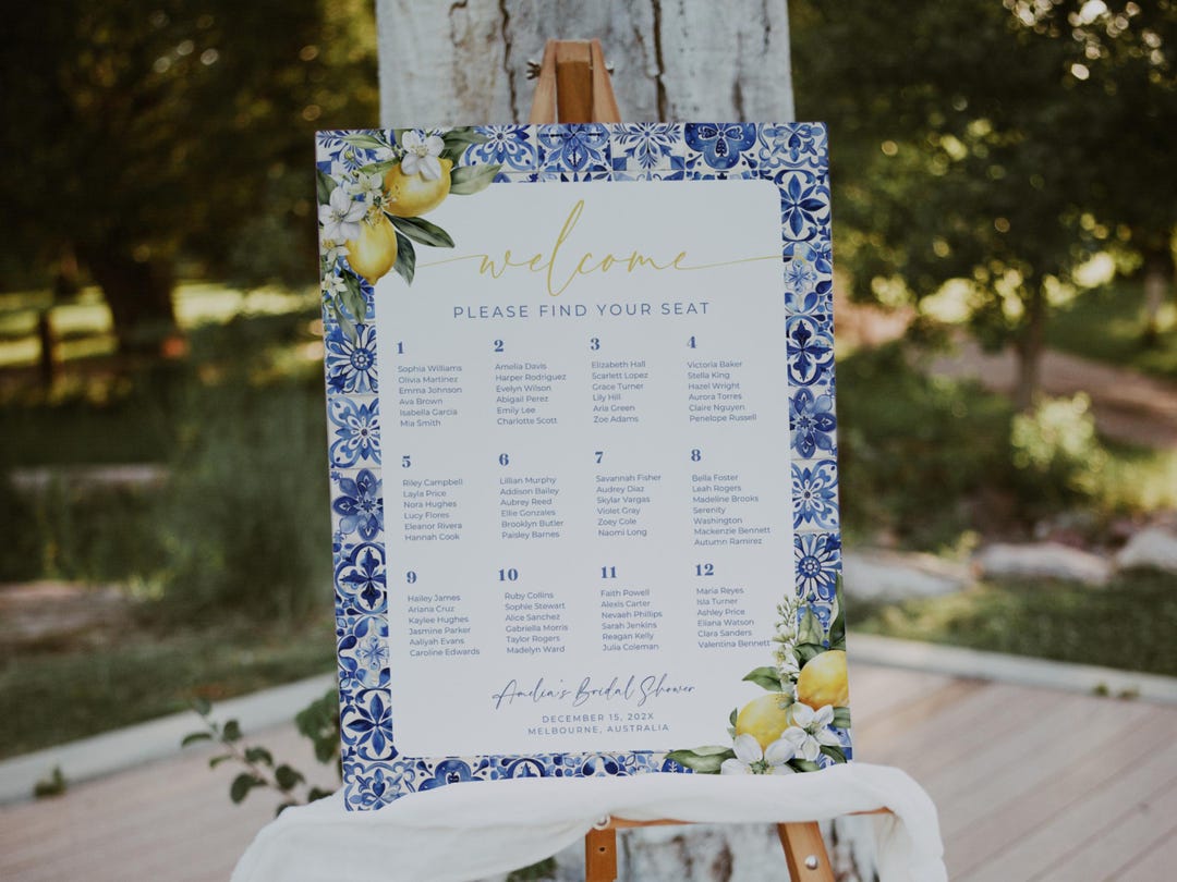 Blue Tiles Lemon Seating Chart. Seating Plan Poster. Printable ...