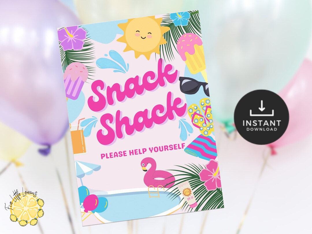 Editable Pool Party Snack Sign. Splish Splash Girl Pool Party. Summer ...