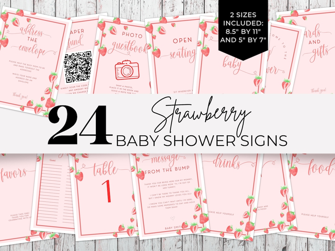 Strawberry Baby Shower Sign Bundle. Editable Berry Sweet Baby Shower ...