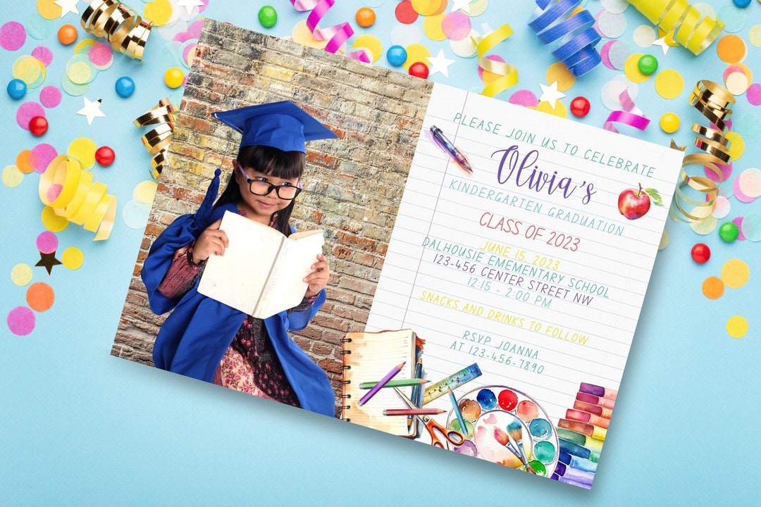Kindergarten Graduation Invitation Canva. Editable Template. Kinder ...