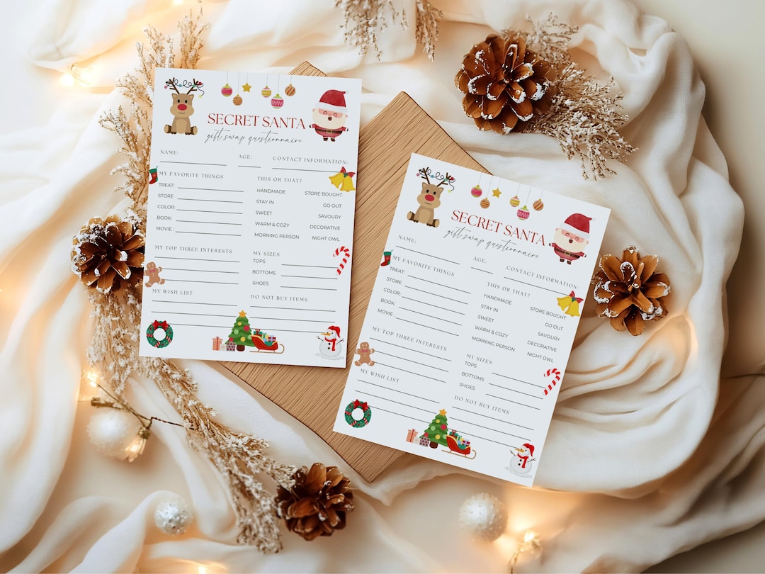 Secret Santa Gift Exchange Questionnaire. Printable Office Christmas ...
