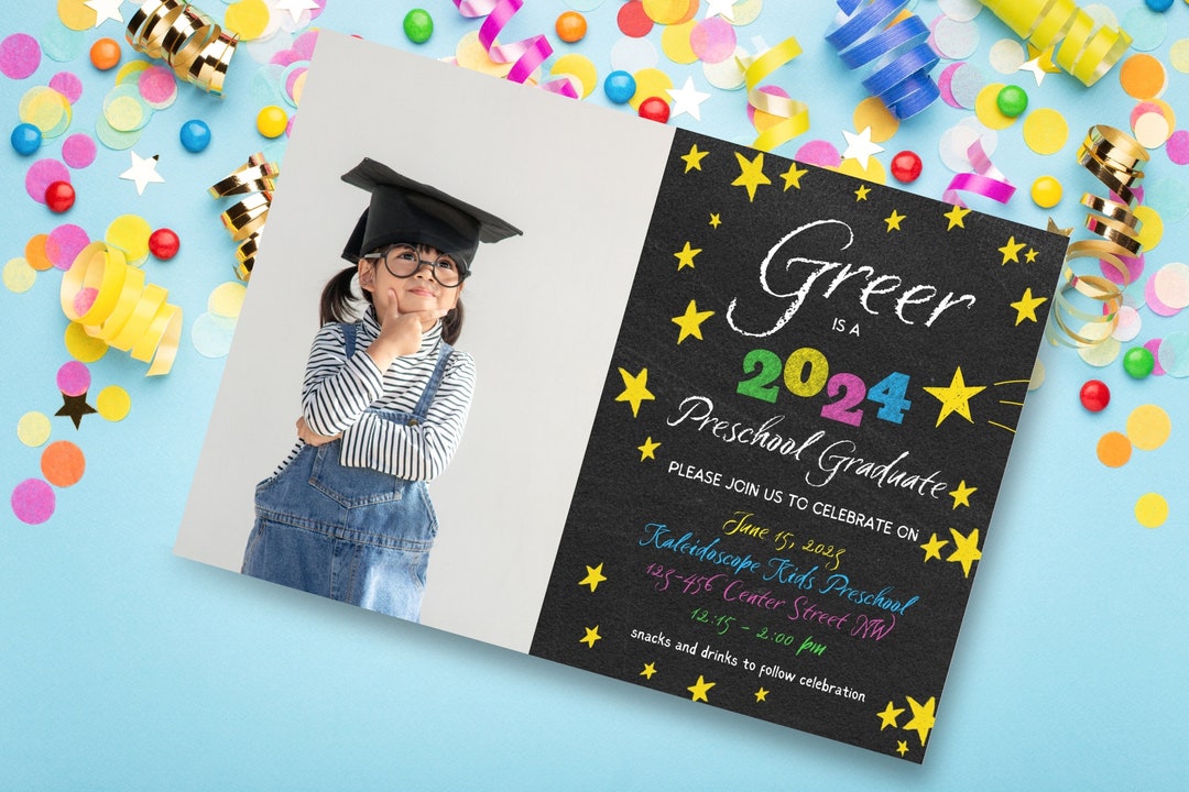 Preschool Graduation Invitations Canva. Chalkboard Class of 2024 ...