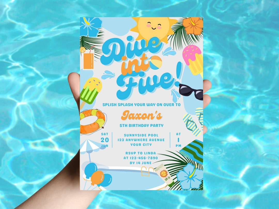 Dive Into Five Birthday Invitation. Boys 5th Birthday Party Invite ...