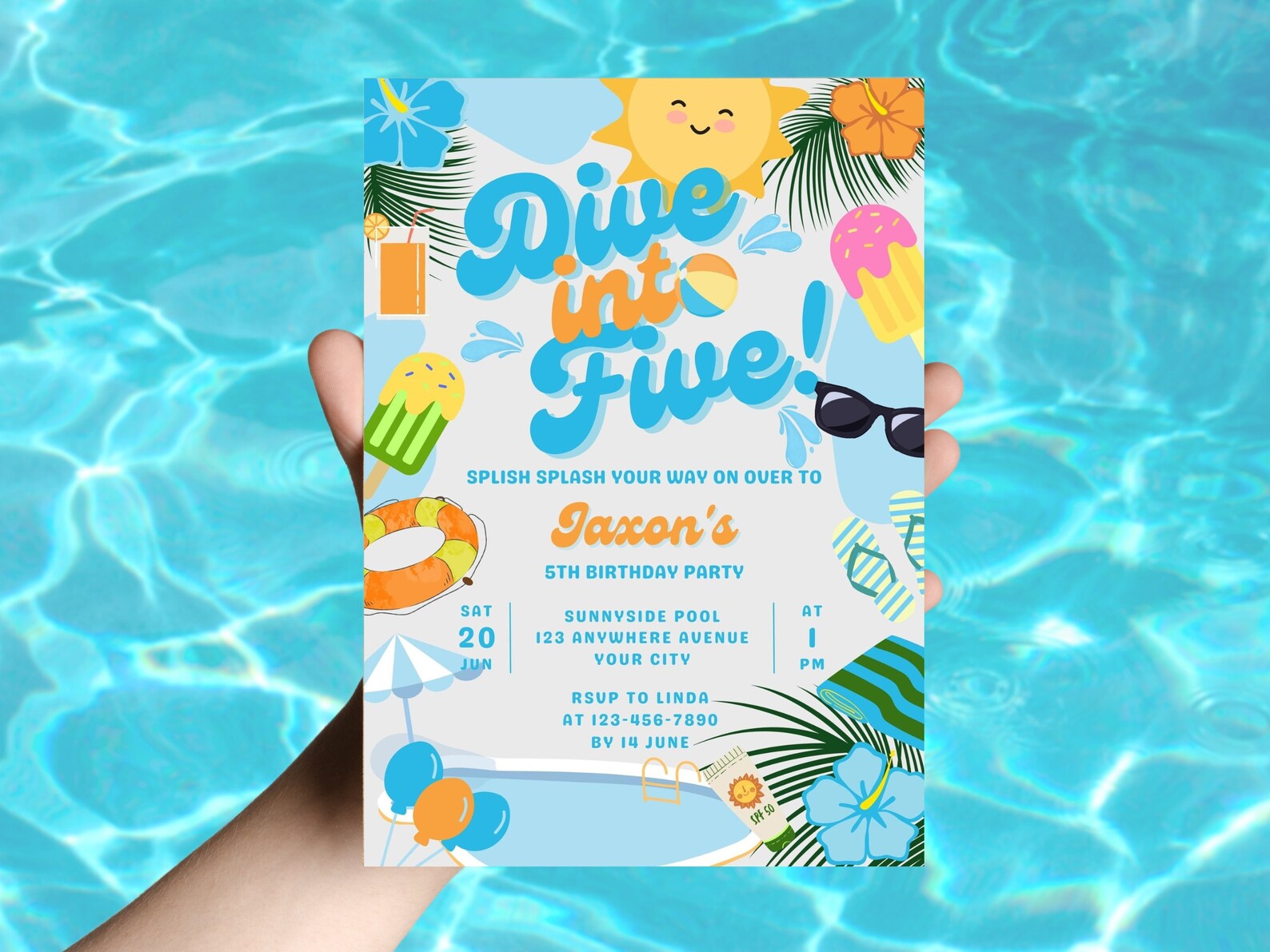 Dive Into Five Birthday Invitation. Boys 5th Birthday Party Invite ...