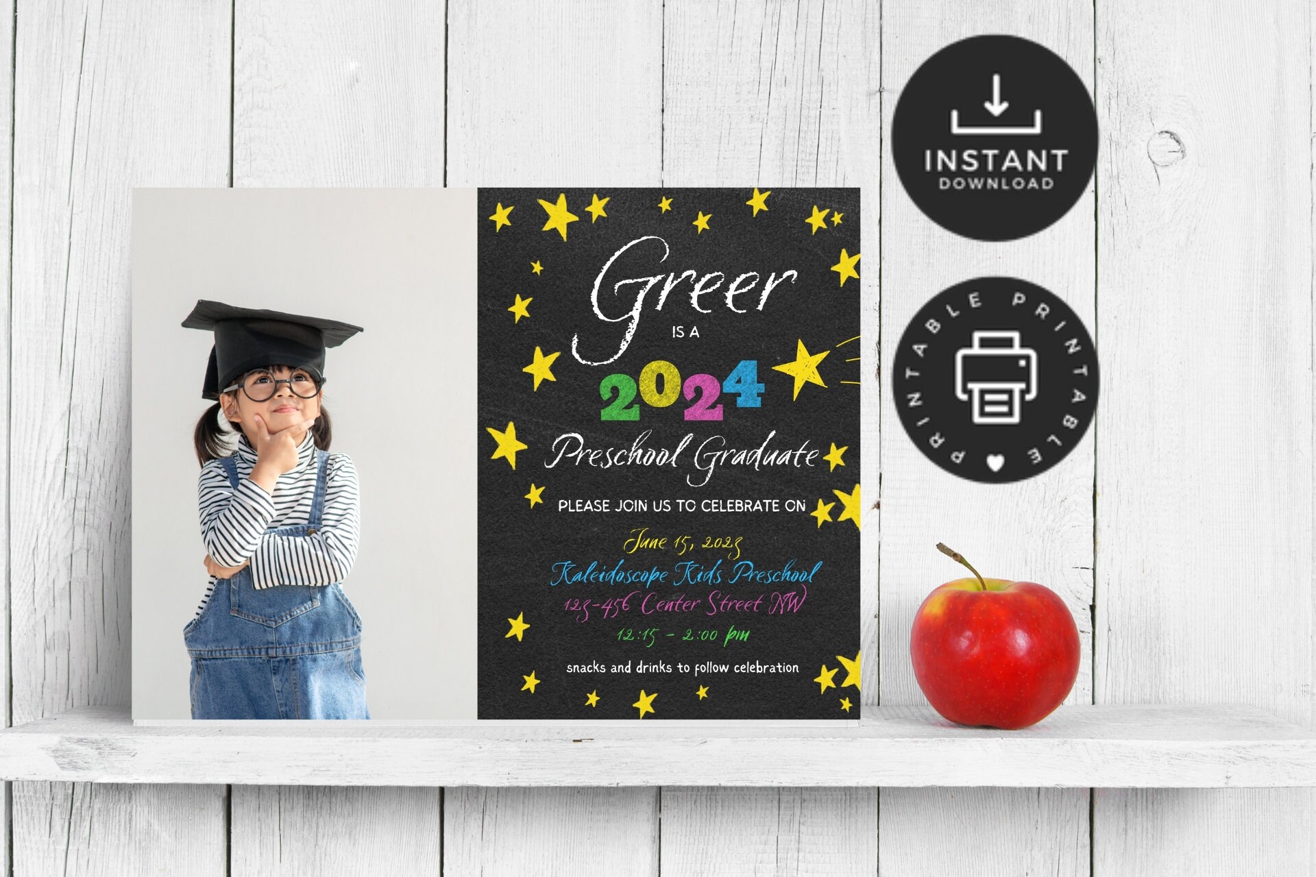 Preschool Graduation Invitations Canva. Chalkboard Class of 2024 ...