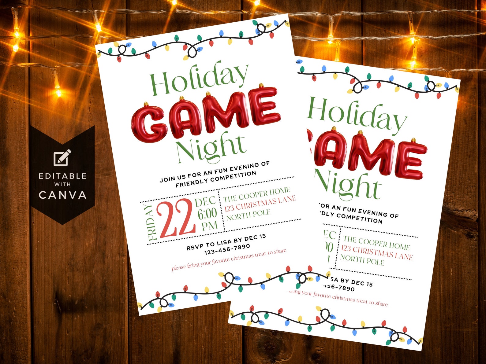 Holiday Game Night Invitation Christmas. Family or Work Editable ...