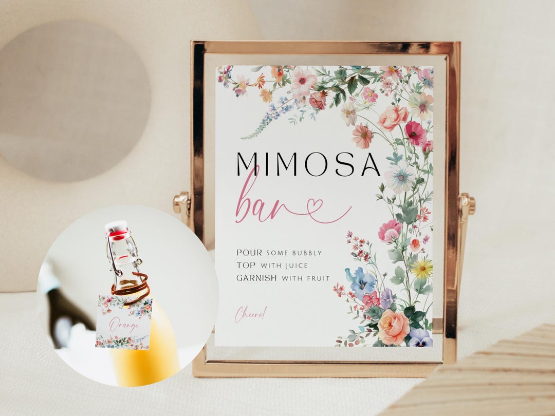 Mimosa Bar Love in Bloom. Editable Colorful Florals Bridal Shower ...