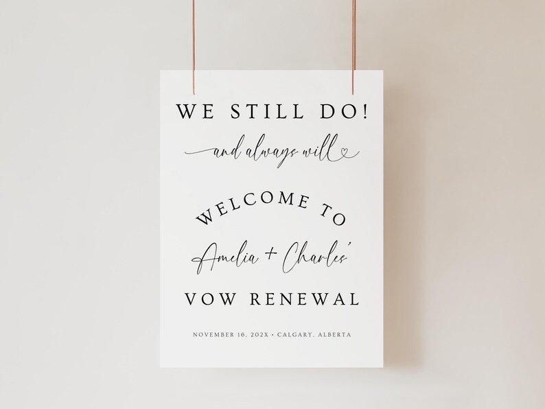 Vow Renewal Welcome Sign. Annniversary Party Welcome Poster. Modern ...