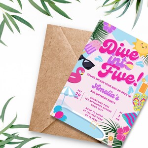 Dive Into Five Birthday Invitation. Girls 5th Birthday Party - Etsy