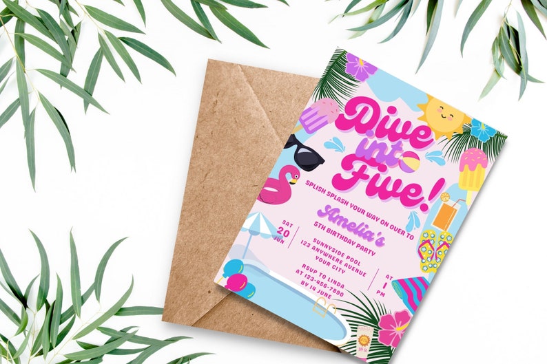 Dive Into Five Birthday Invitation. Girls 5th Birthday Party - Etsy