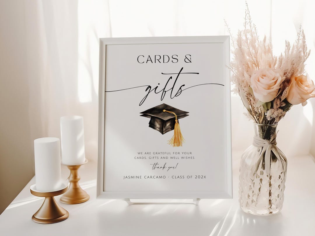 Cards and Gifts Graduation Sign. Minimalist Graduate Gift Table Decor ...