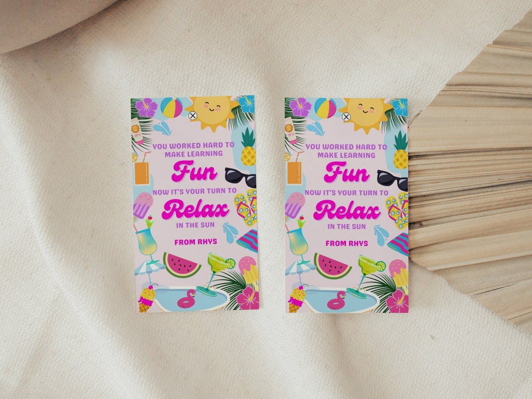 Relax Teacher Gift Tag. Editable Summer Appreciation. Kids School End ...
