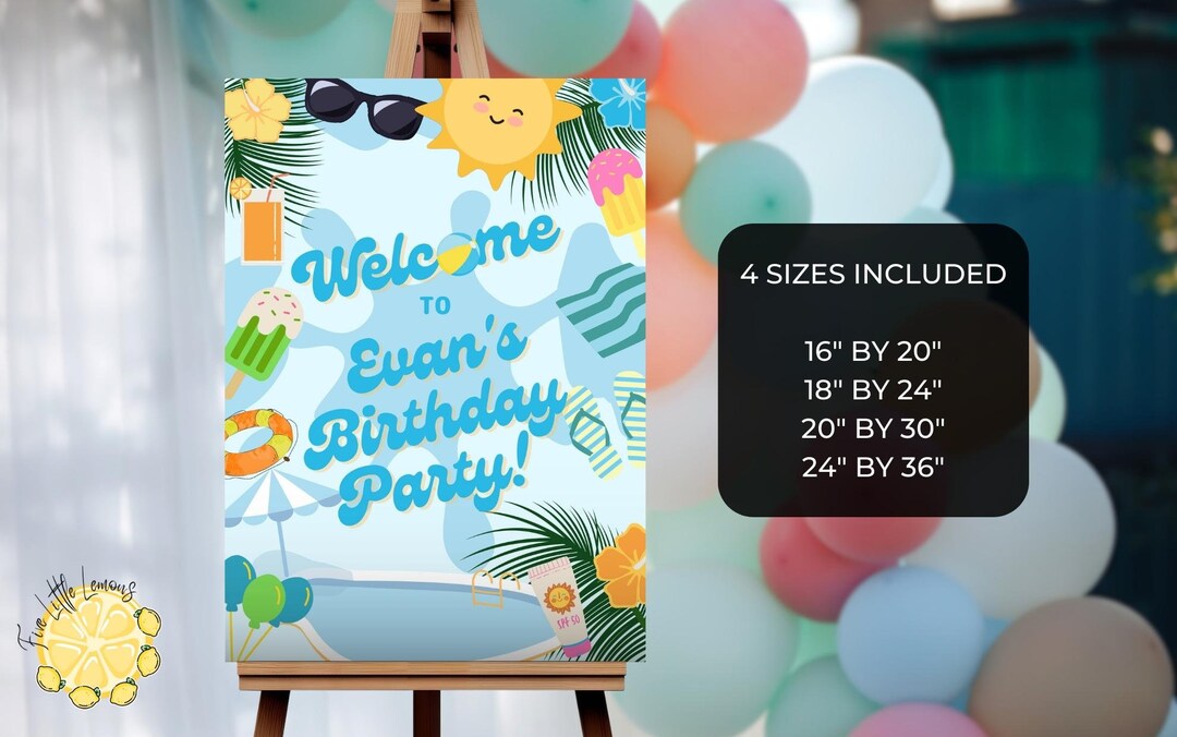 Editable Pool Party Welcome Sign. Blue Boy Pool Birthday Bash. Summer ...